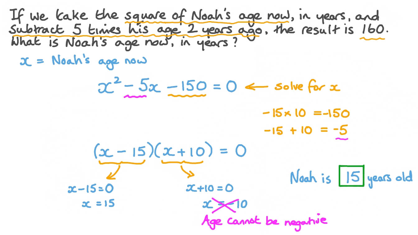 Question Video: Solving Quadratic Equations by Factorization in a Real ...