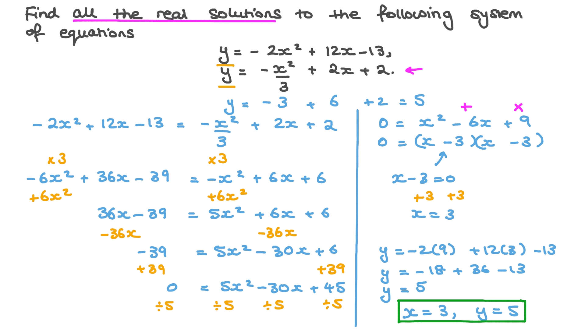 ion Video Solving Systems Of Quadratic Equations Algebraically Nagwa