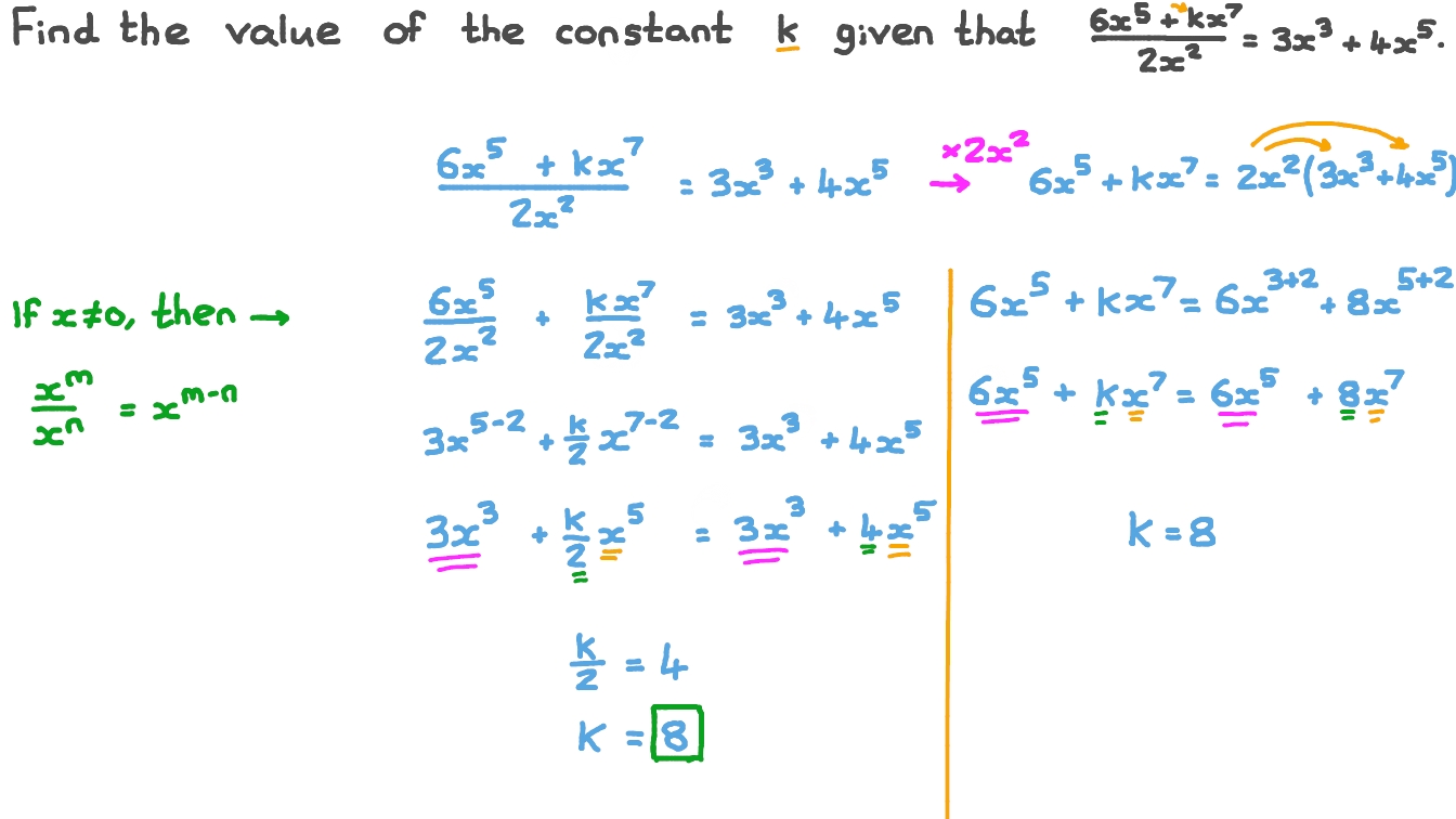 Question Video: Finding the Value of a Constant Using Division by a ...