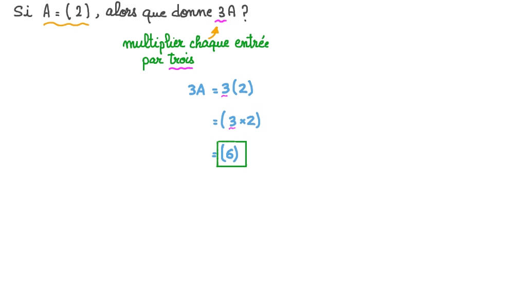 Question Video: Multiplier une matrice par un scalaire | Nagwa