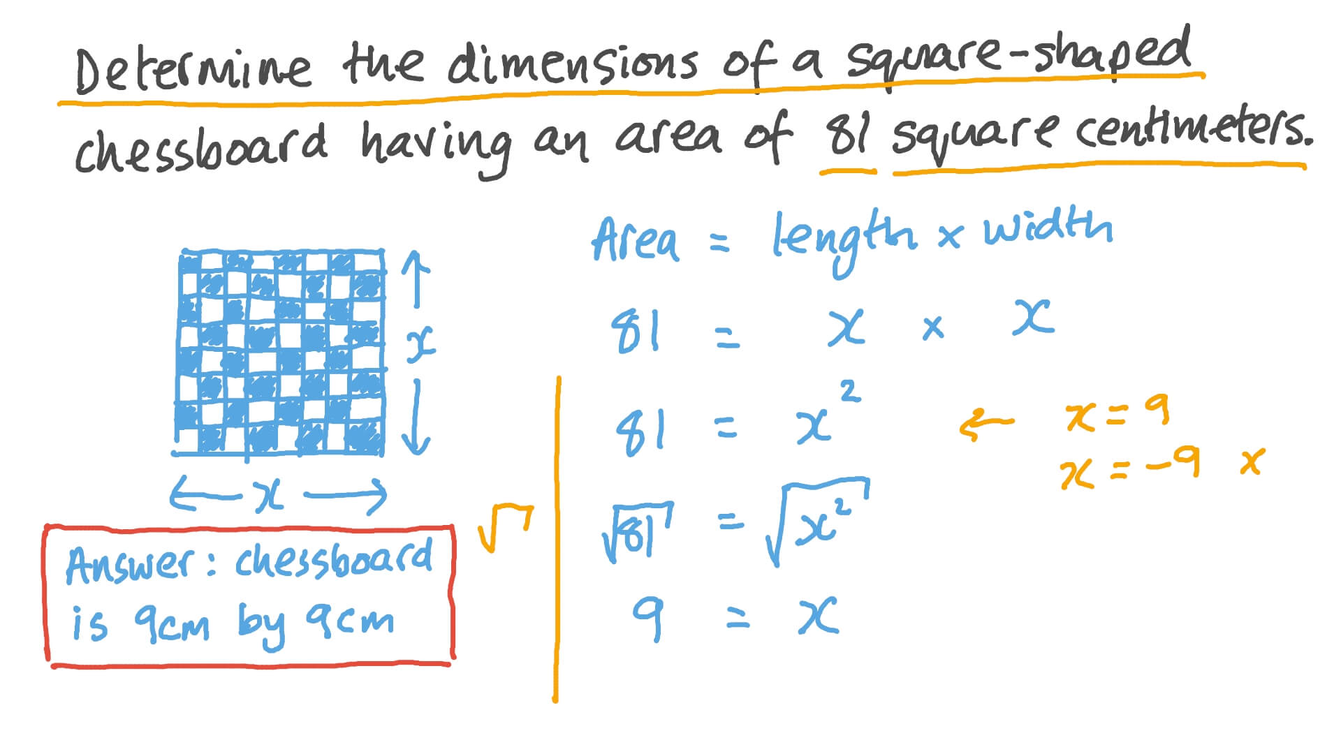 Question Video Solving Word Problems Involving Square Roots Nagwa