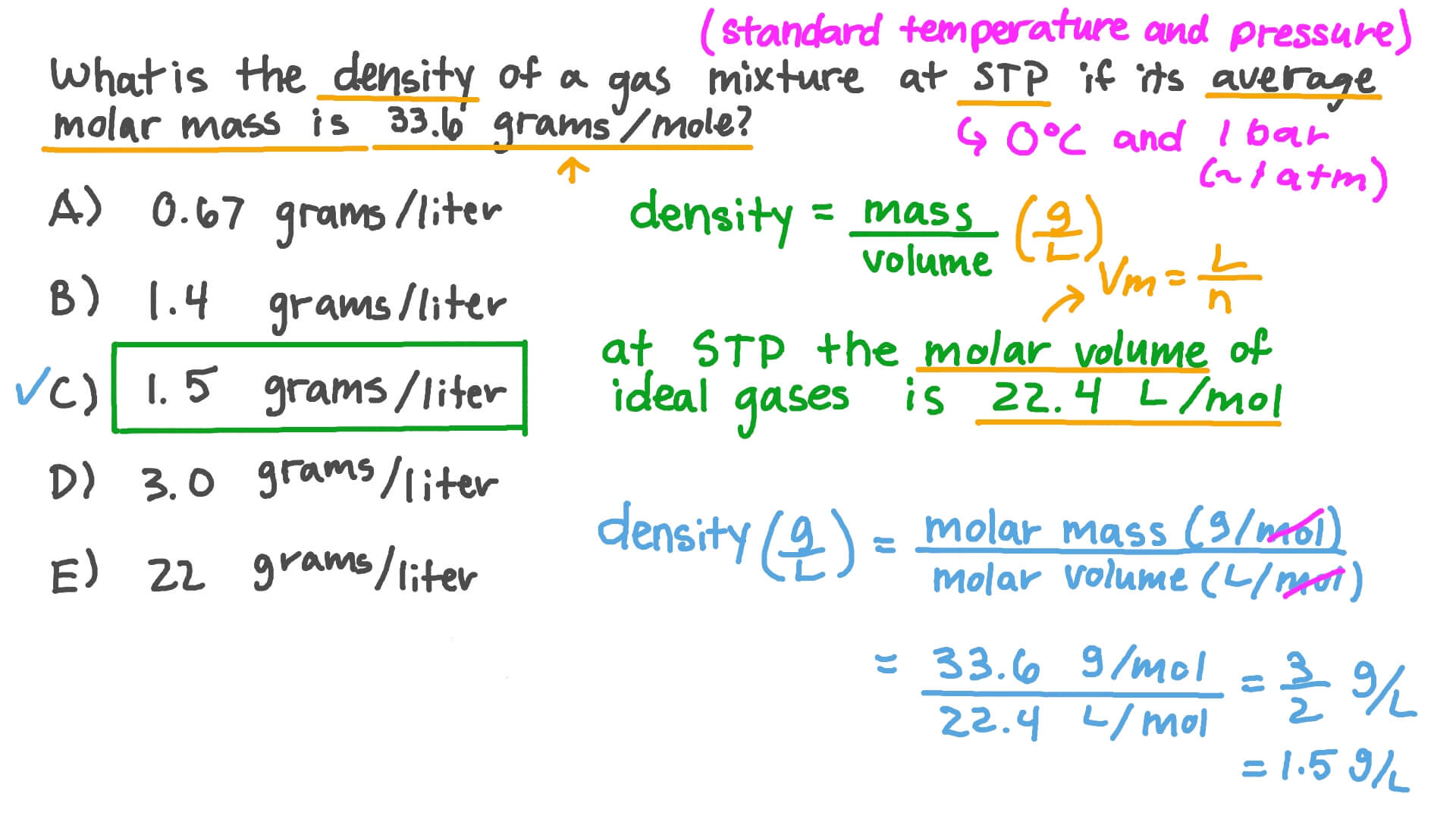 Video: Calculating the Density of a Gas Mixture at STP Given Its ...