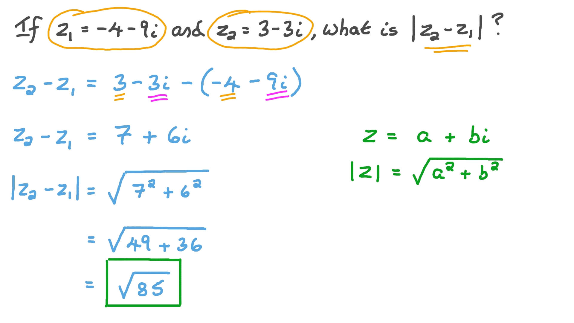 Question Video Finding The Distance Between Two Complex Numbers Using
