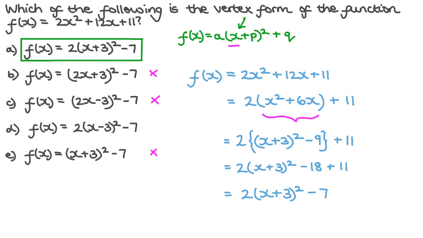 ion Video Identifying Vertex Form Of A Quadratic Expression Nagwa