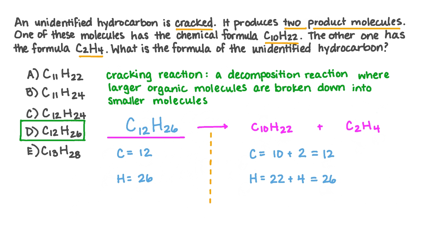 Question Video: Deducing the Chemical Formula of a Hydrocarbon Undergoing Cracking | Nagwa
