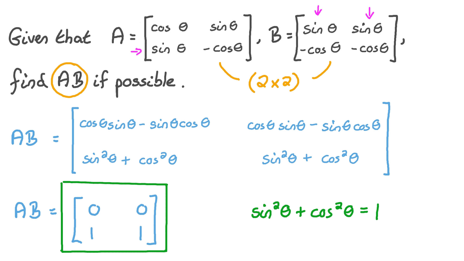 Question Video Finding The Product Of Two Given Matrices Nagwa