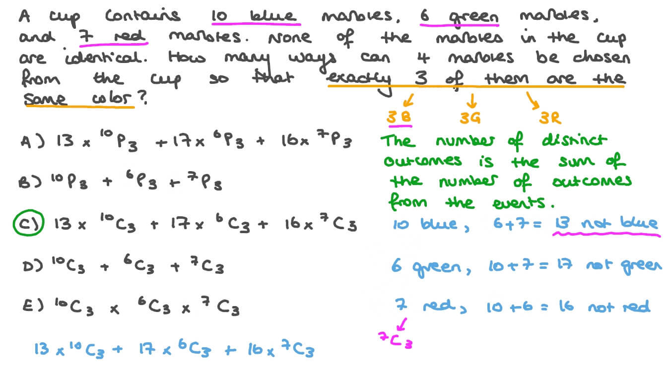 Question Video Counting Outcomes Of Events Using The Addition Rule And 