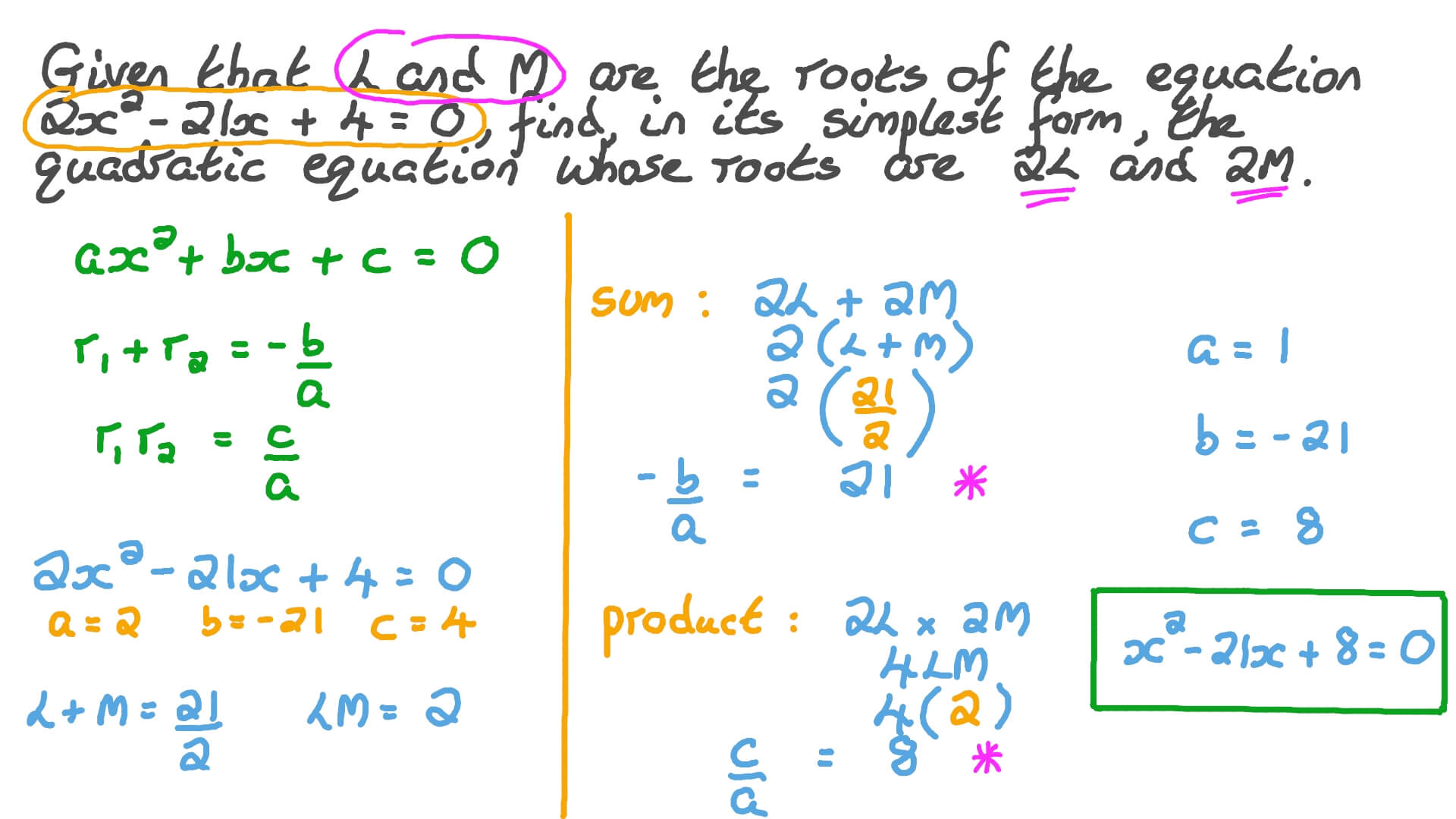 Question Video Forming Quadratic Equations In The Simplest Form Given