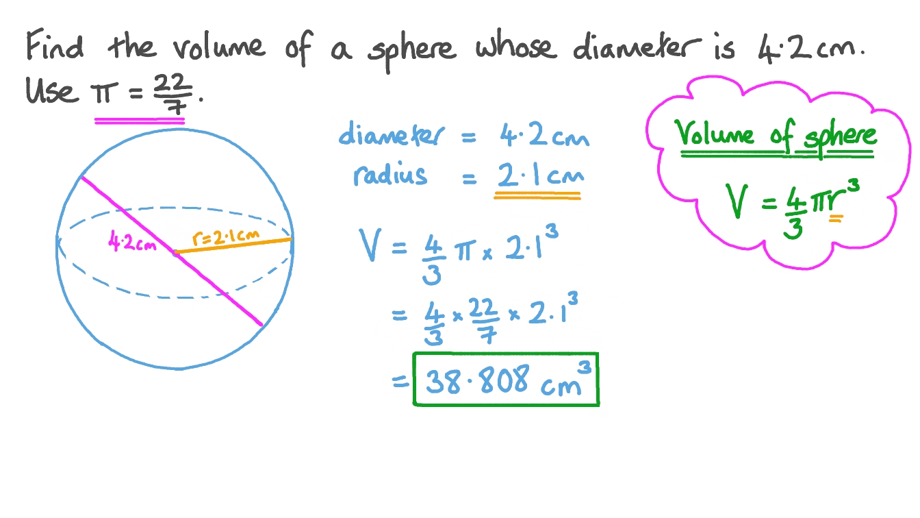 ion Video Finding The Volume Of A Sphere Given Its Diameter Nagwa