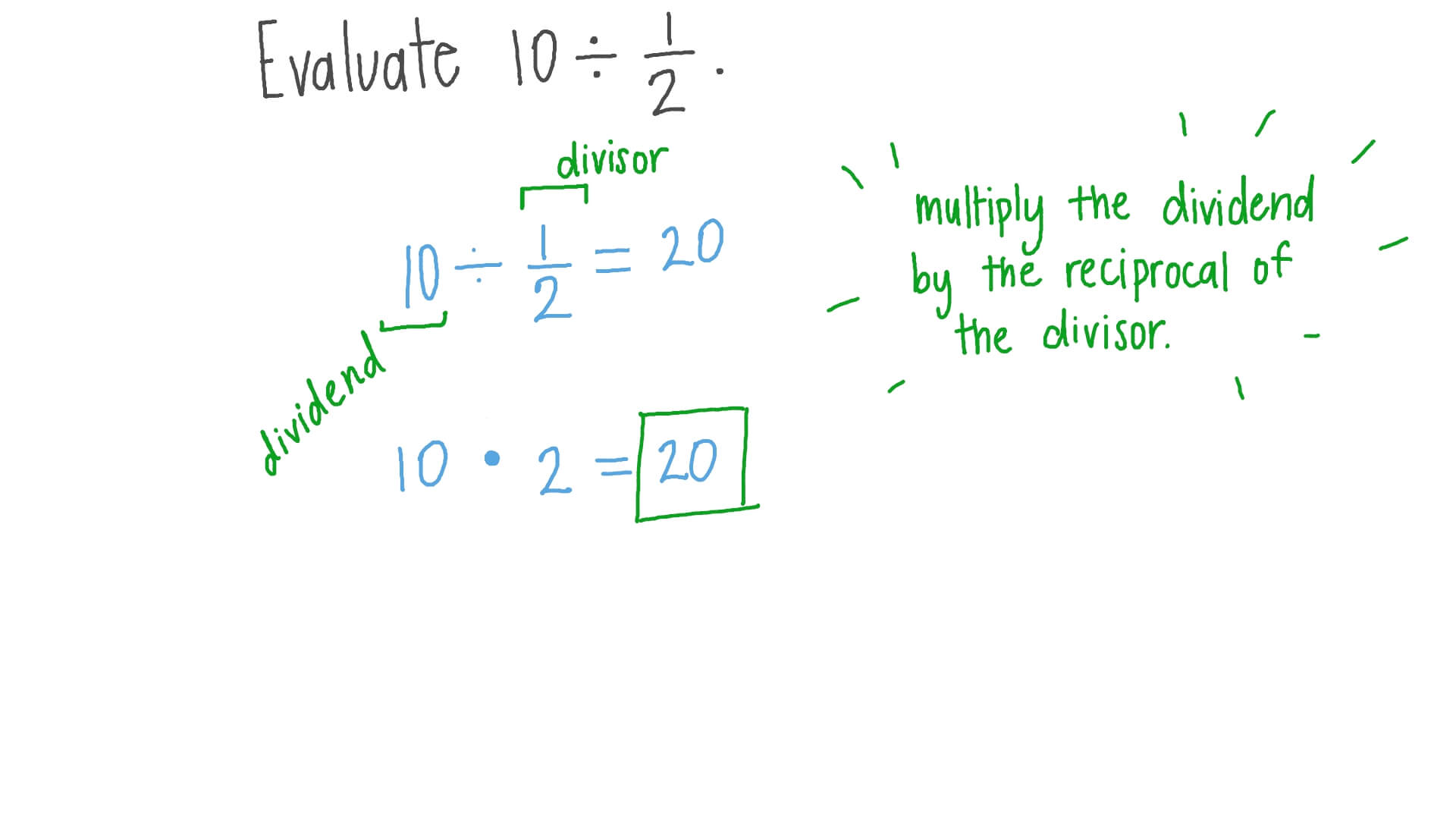 Question Video: Dividing Whole Numbers by Fractions | Nagwa