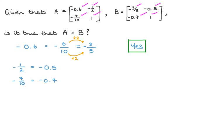 Lesson: Equal Matrices | Nagwa