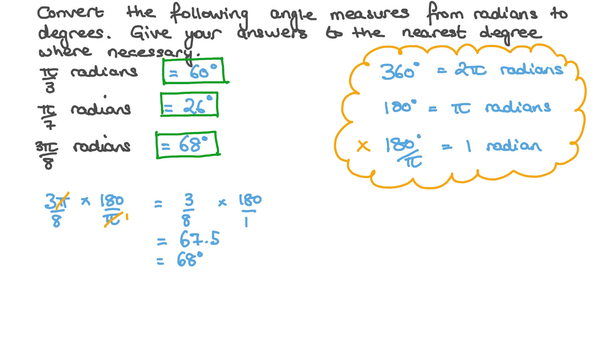 Question Video Converting Radians To Degrees Nagwa