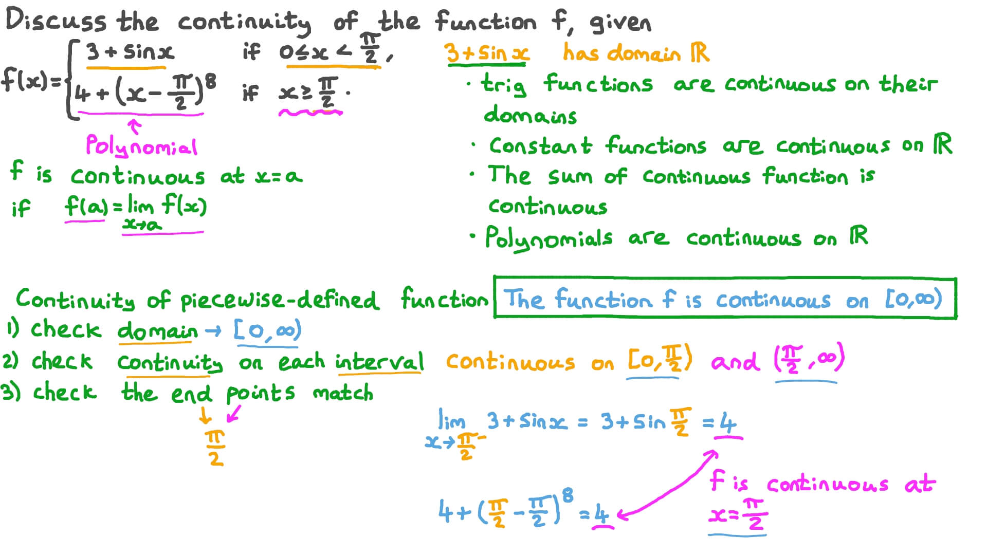 Question Video Discussing The Continuity Of A Piecewise Defined