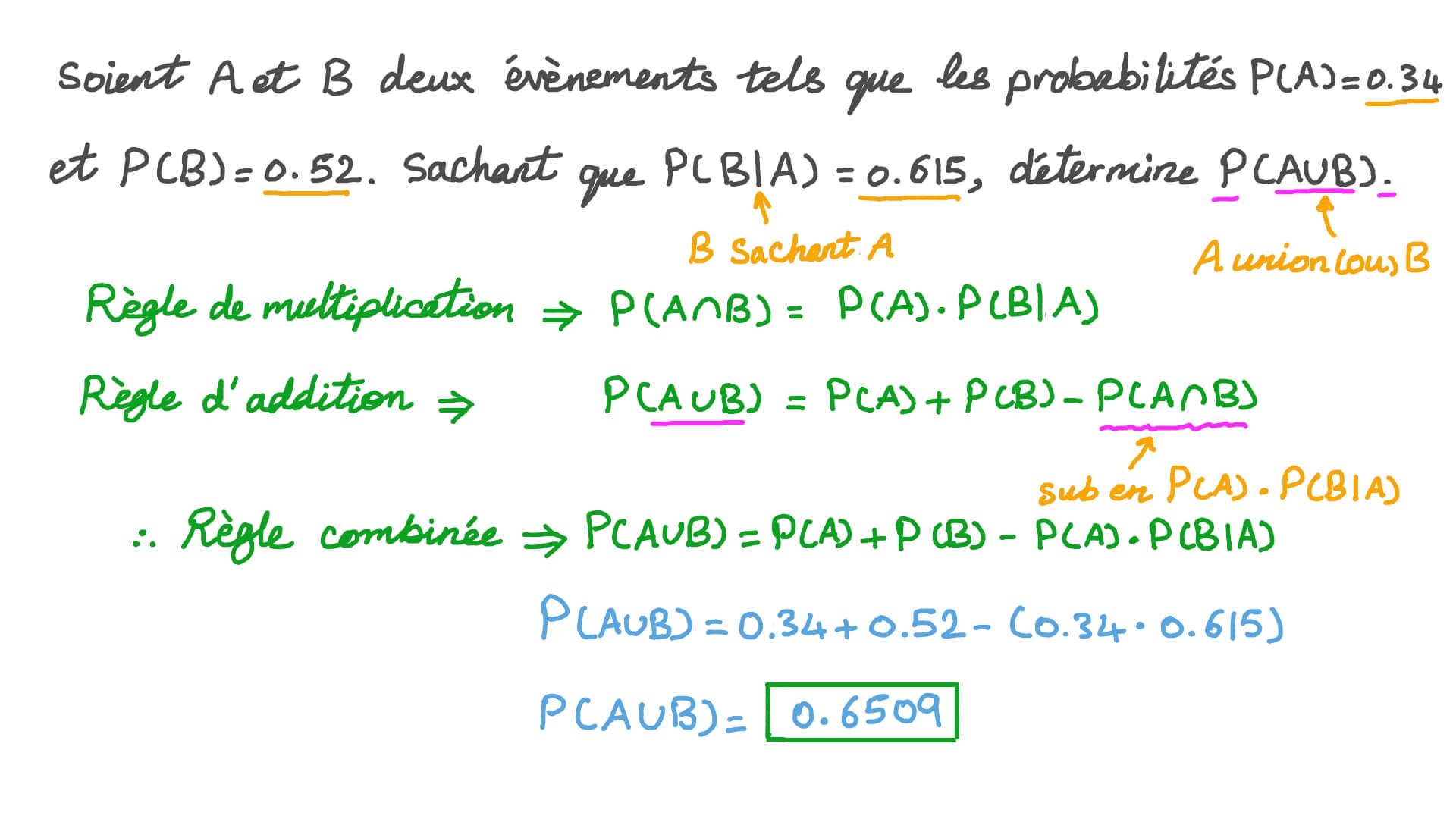 Vid o Question Calculer L union De Deux v nements Impliquant Les