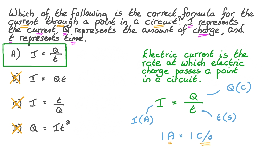 Question Video Stating The Formula Relating Charge Current And Time