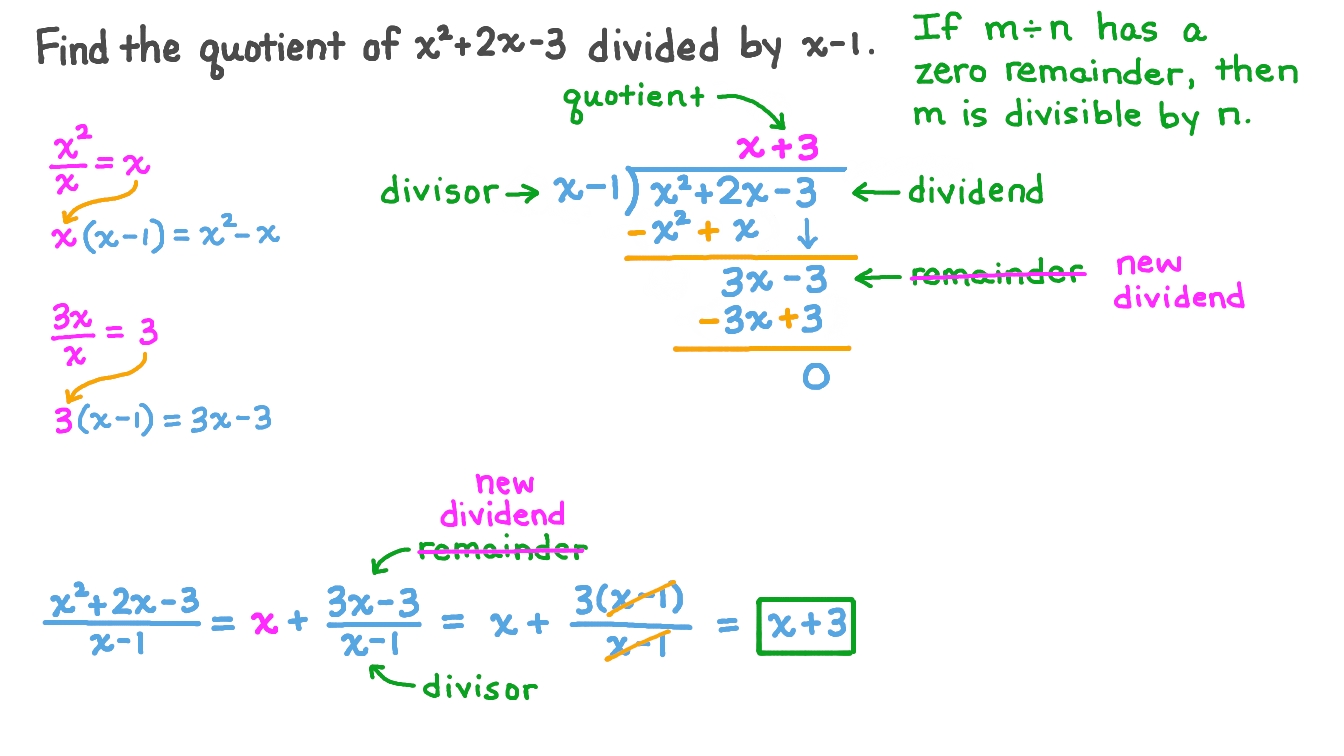 Question Video Dividing Polynomials Using Polynomial Long Division Nagwa
