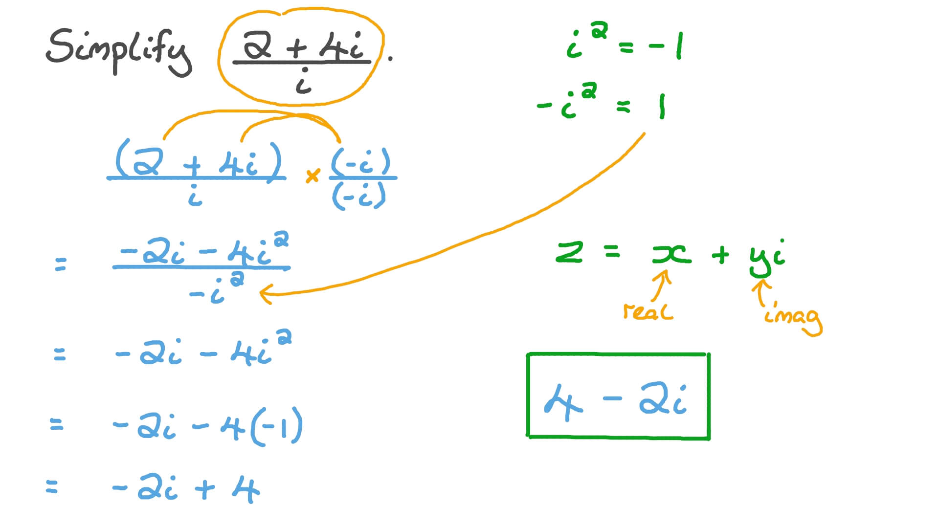 Question Video Dividing A Complex Number By An Imaginary Number Nagwa