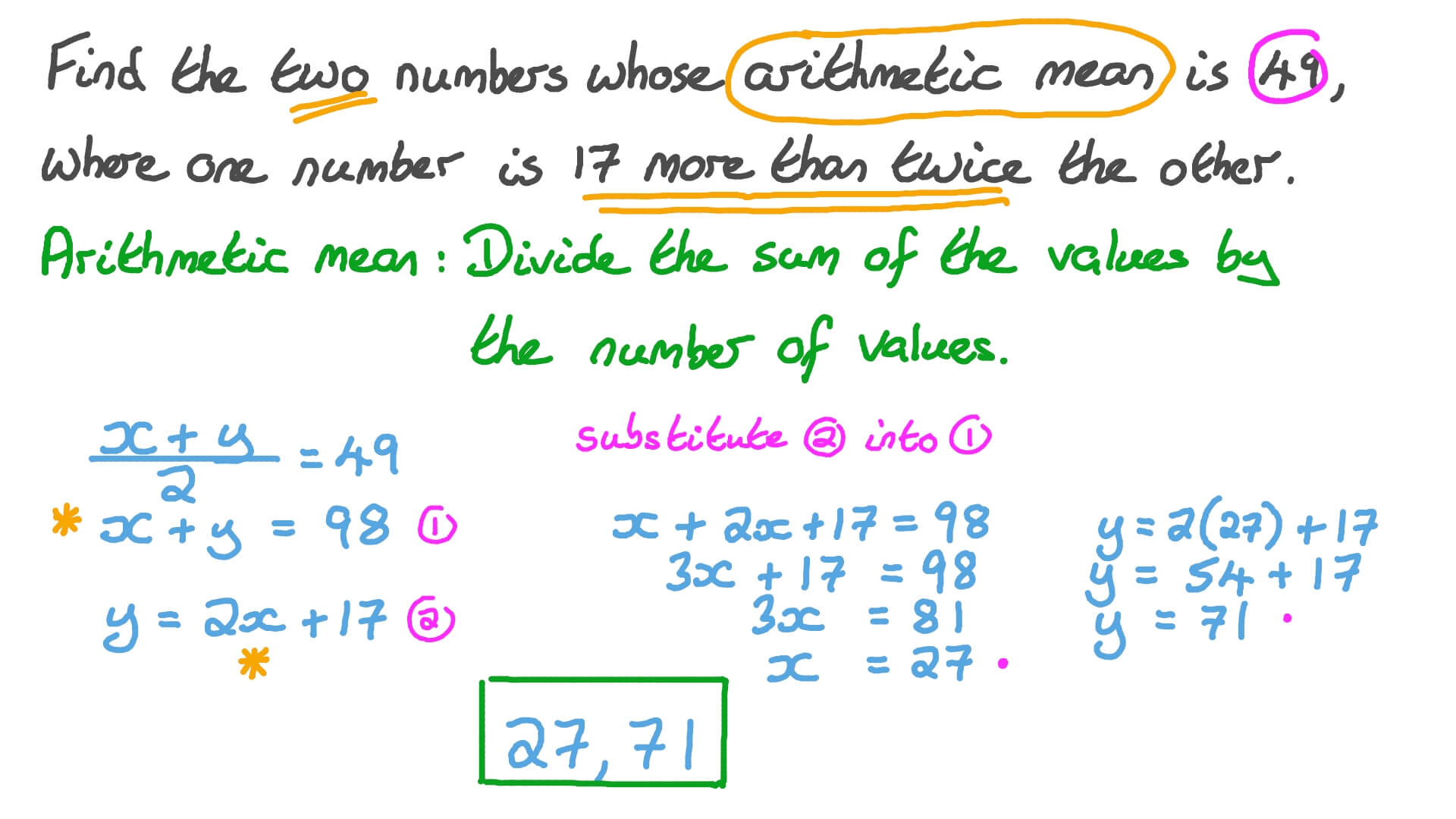 Question Video Finding Two Numbers Given Their Arithmetic Mean And 