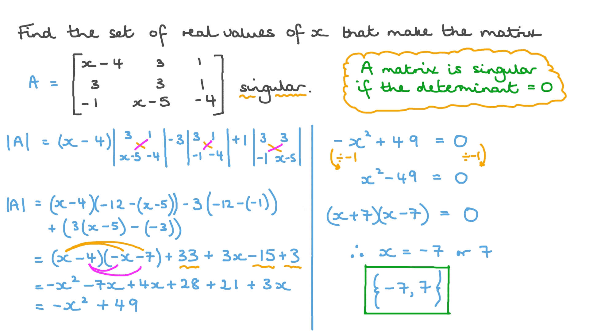 Question Video Finding The Unknown Elements Of A Singular Matrix Nagwa