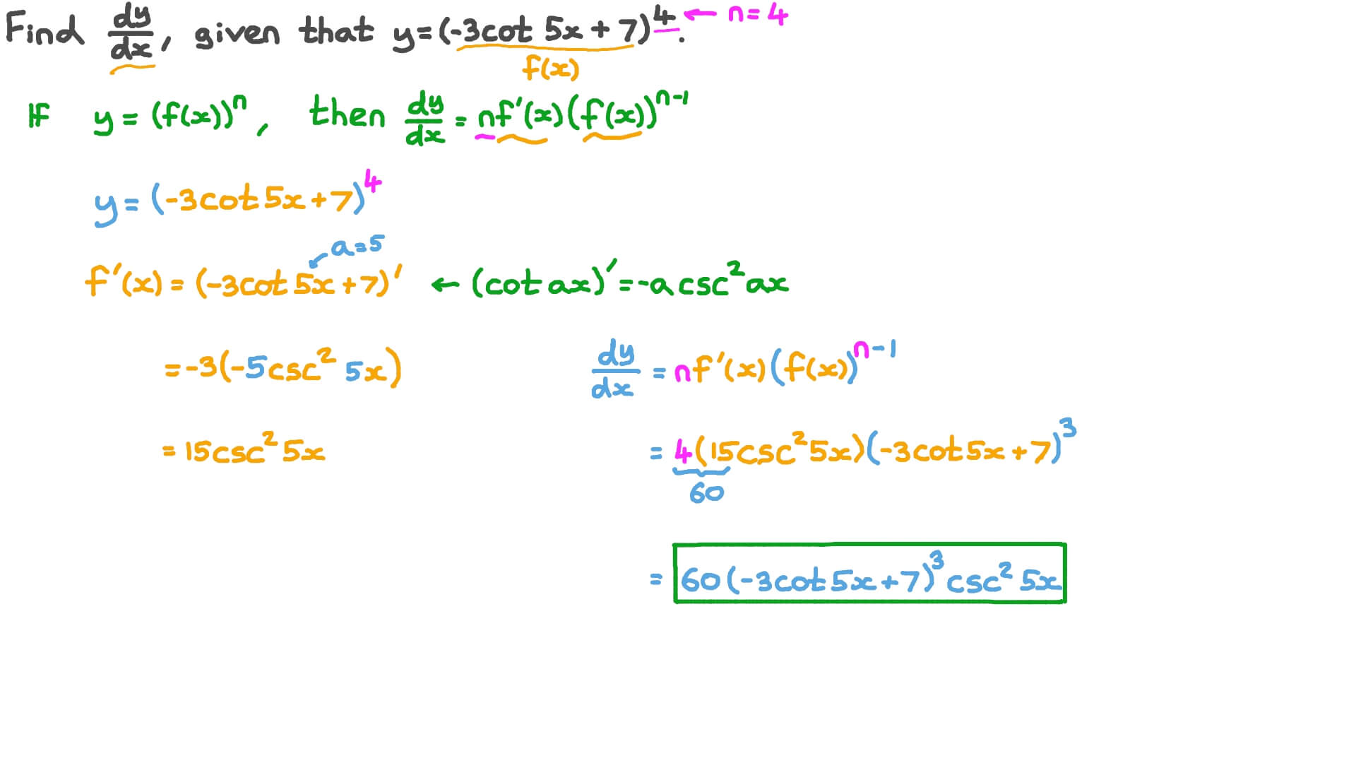 Question Video: Differentiating Trigonometric Functions Using the Chain Rule | Nagwa