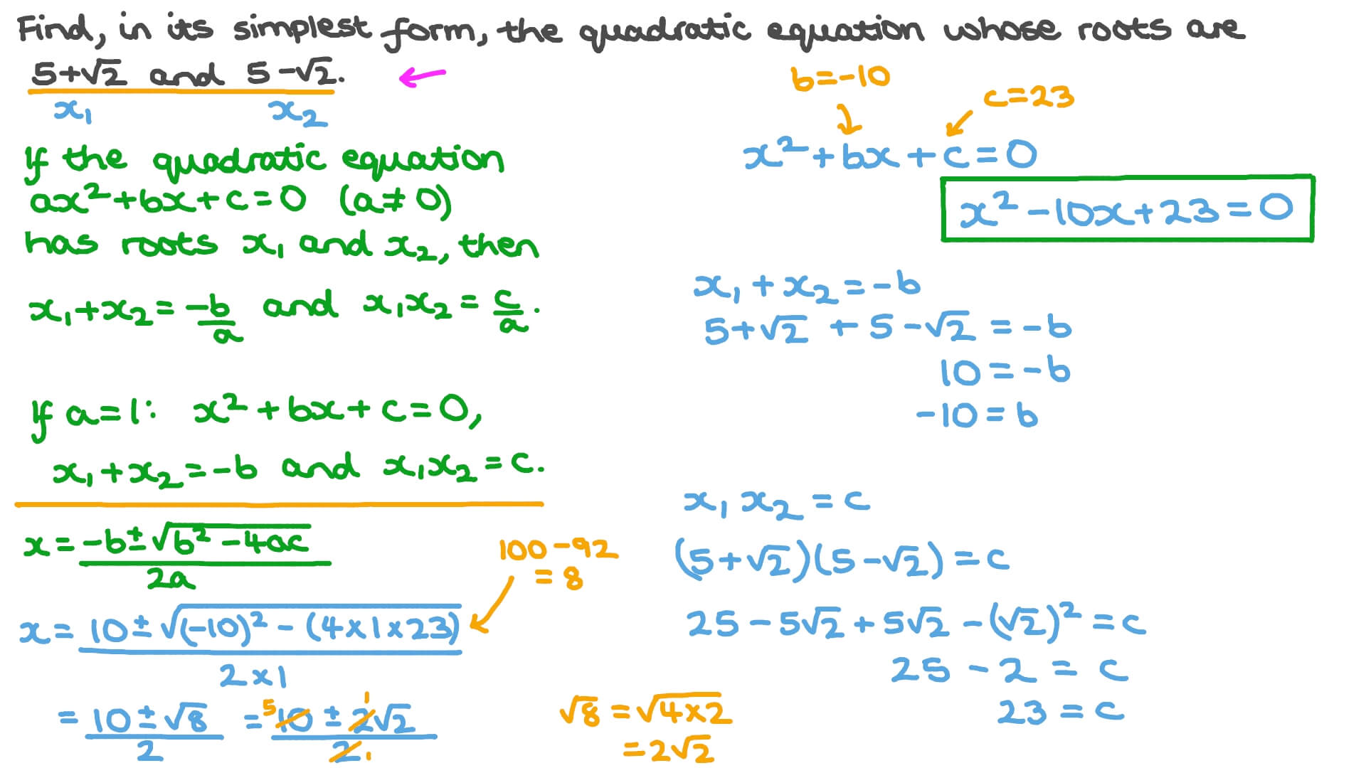 ion Video Forming A Quadratic Equation In The Simplest Form Given Its Roots Nagwa