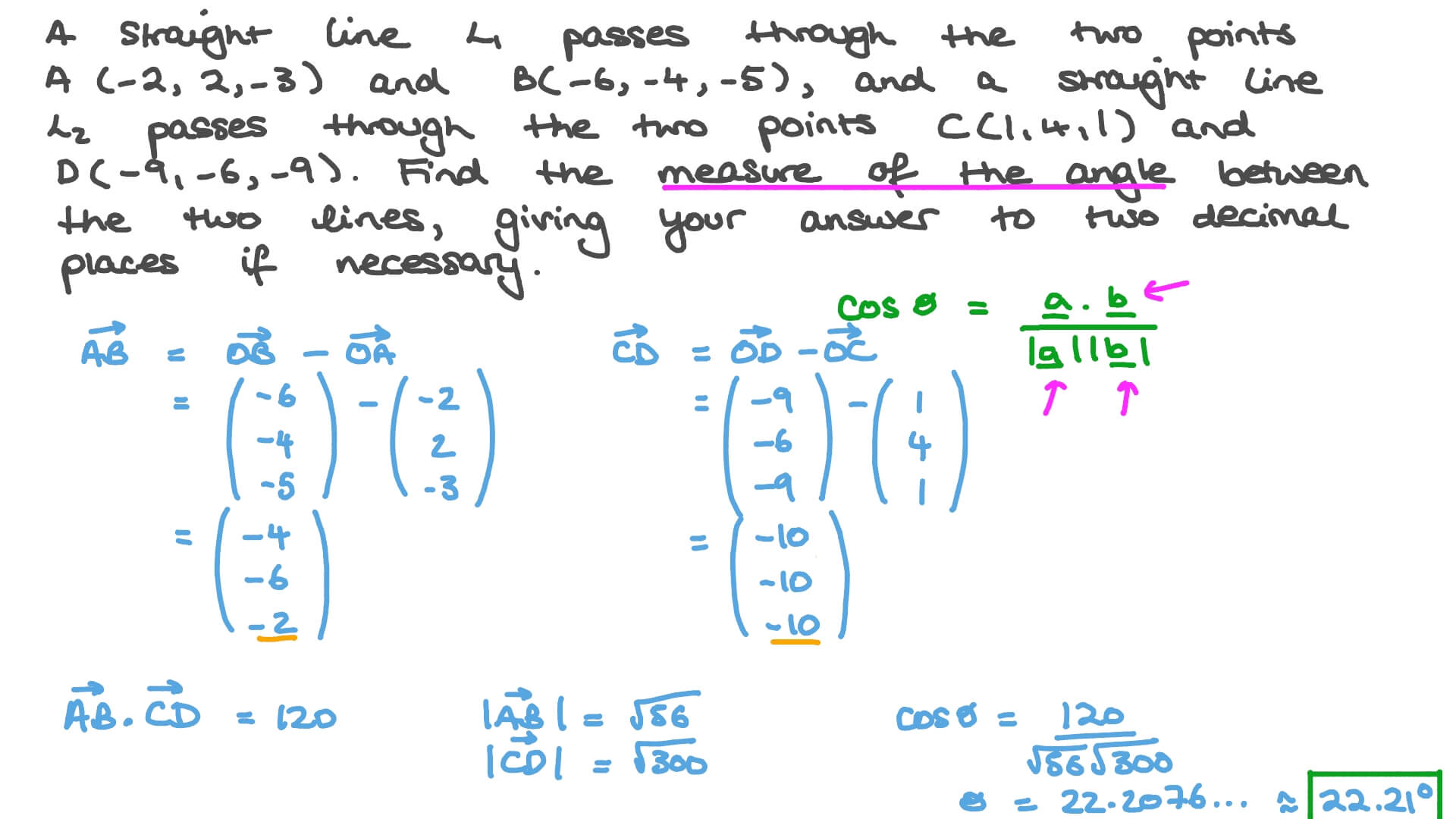 Question Video: Finding the Measure of the Angle between Two Straight ...
