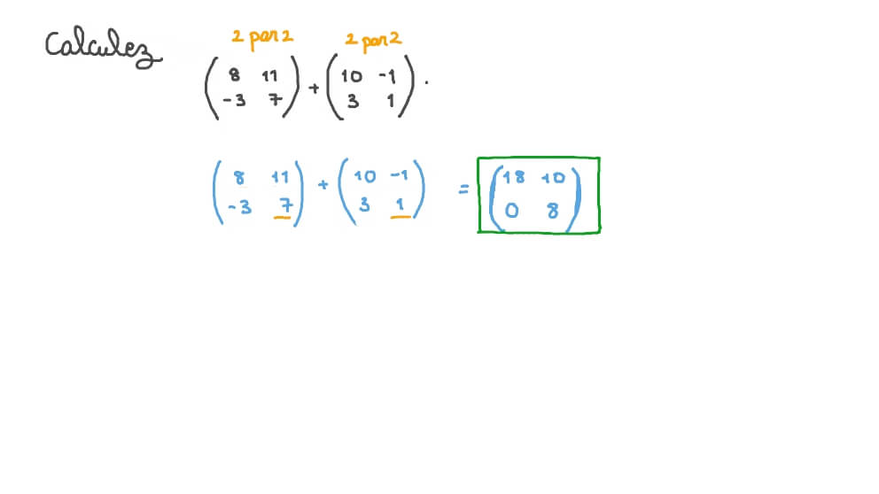 Question Video: Addition de matrices deux-deux | Nagwa