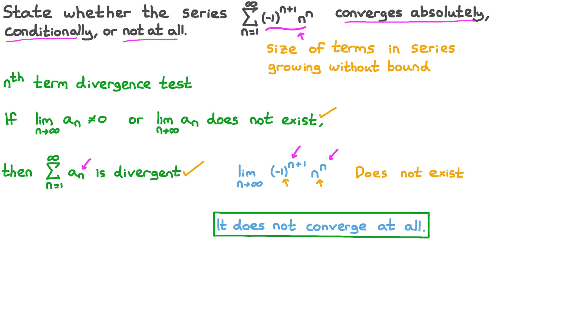 Question Video: Determine the Type of Convergence for an Alternating ...