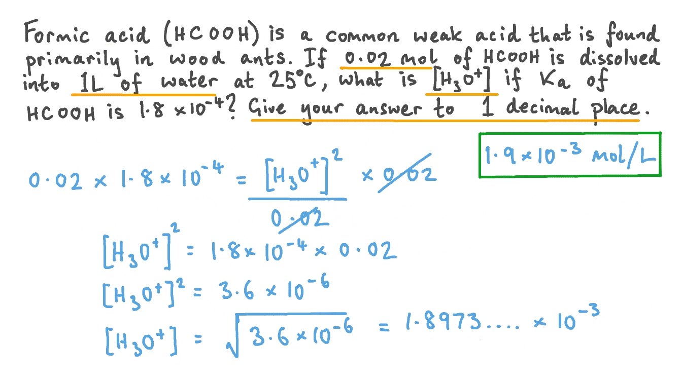Question Video Calculating The Concentration Of H3O Ions In An