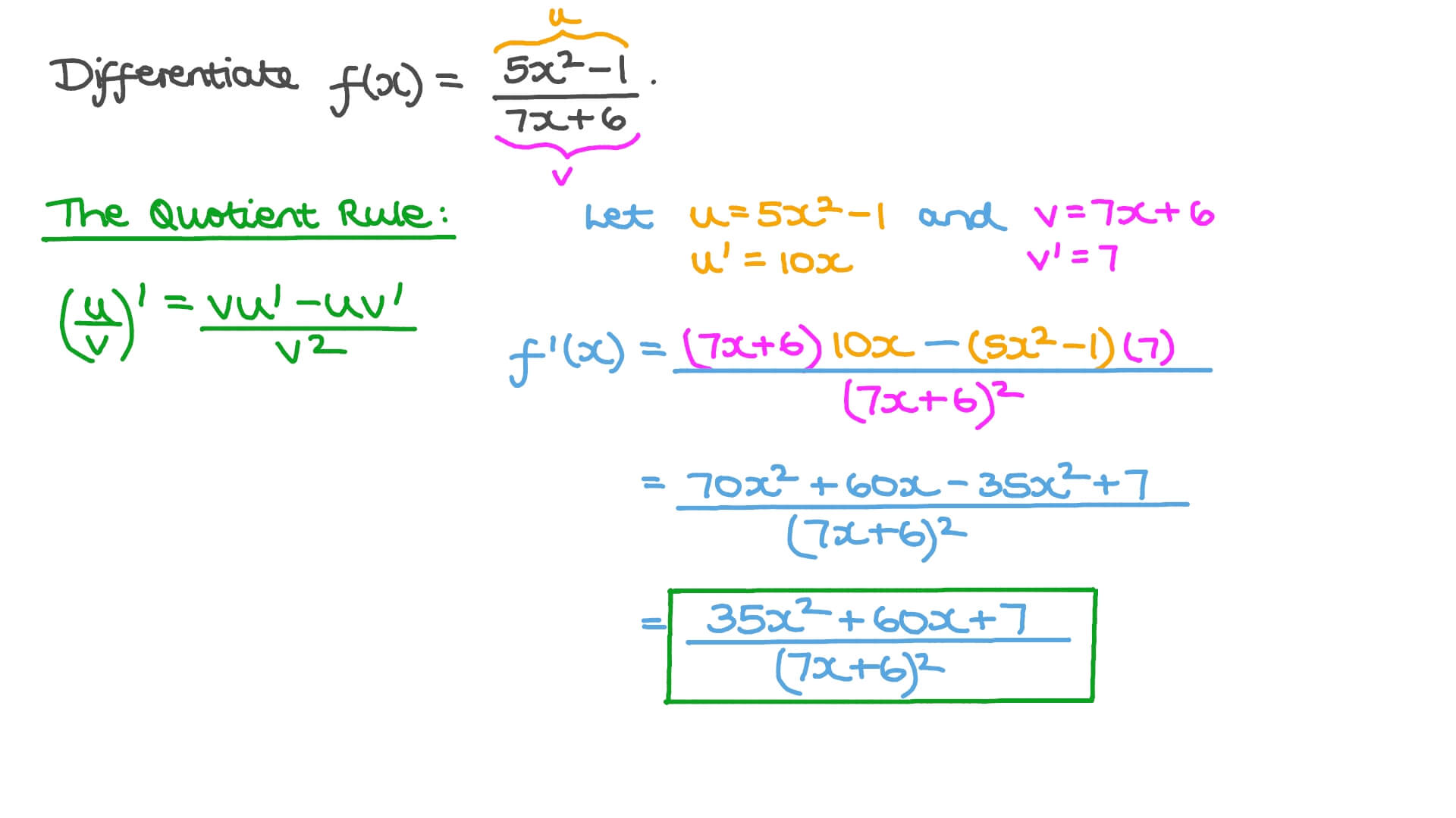 Question Video Differentiating Rational Functions Using The Quotient 