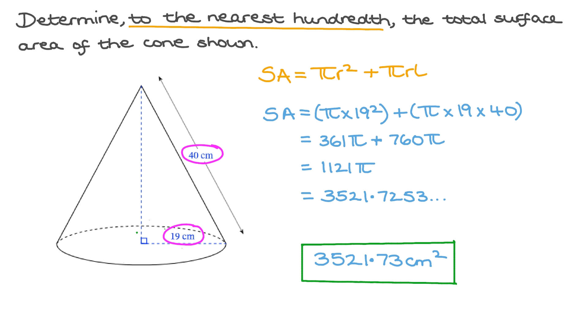 ion Video Finding The Total Surface Area Of A Cone Given Its 