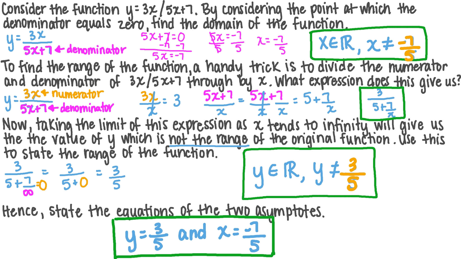 Question Video: Finding the Asymptotes of a rational function | Nagwa
