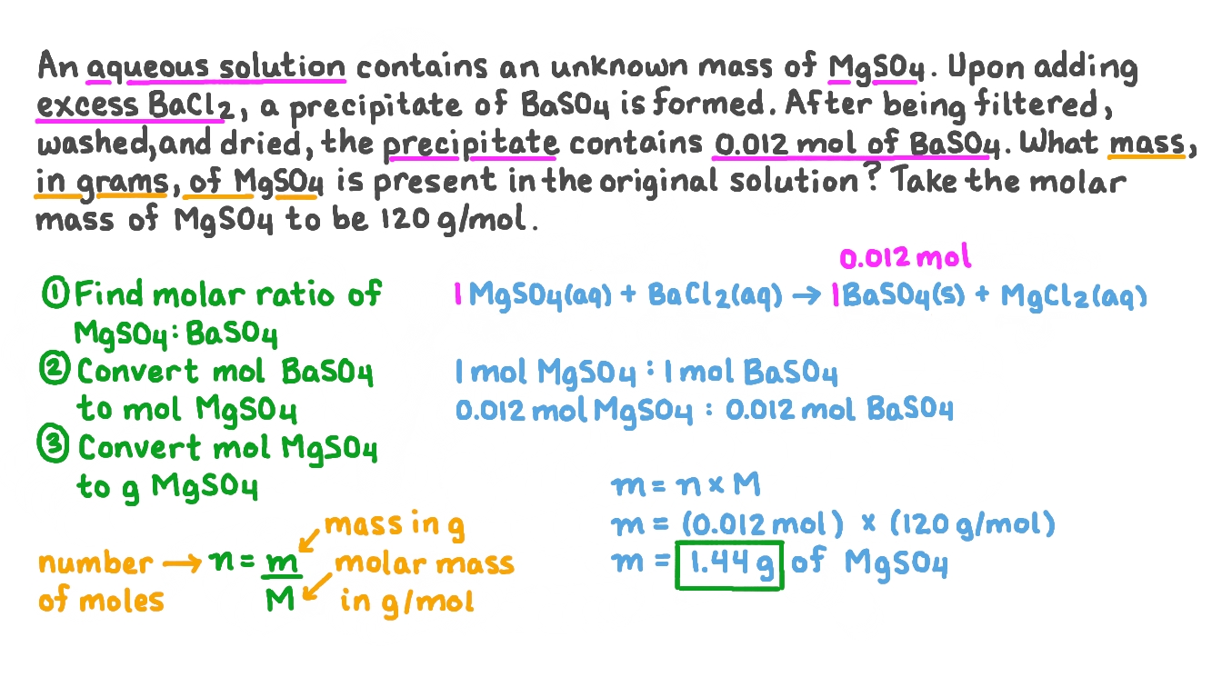 Question Video Calculating The Mass Of The Magnesium Sulfate Analyte
