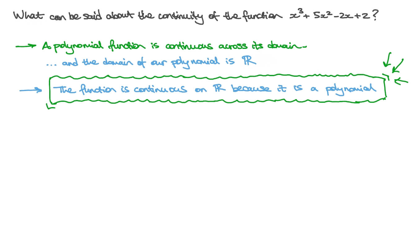 Question Video: Discussing the Continuity of a Polynomial Function | Nagwa