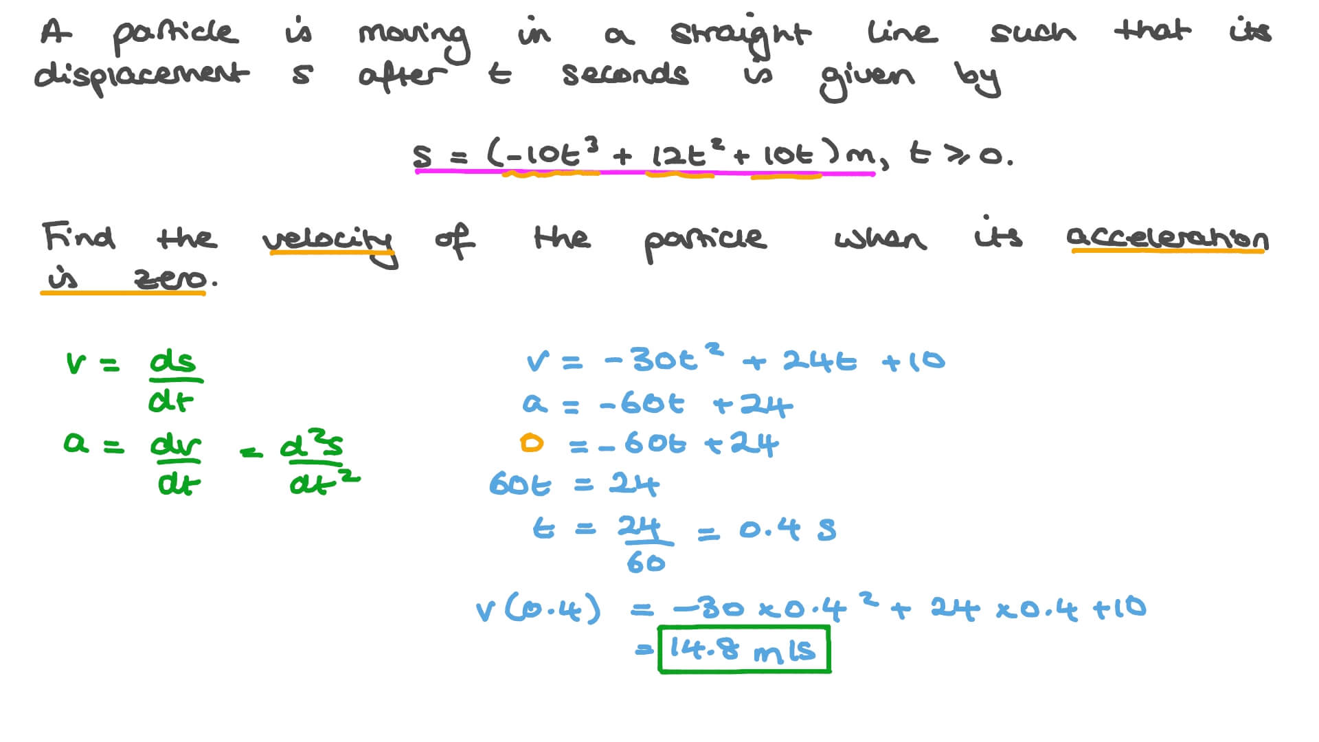 Question Video: Determining the Velocity of a Particle based on Uniform Acceleration and ...