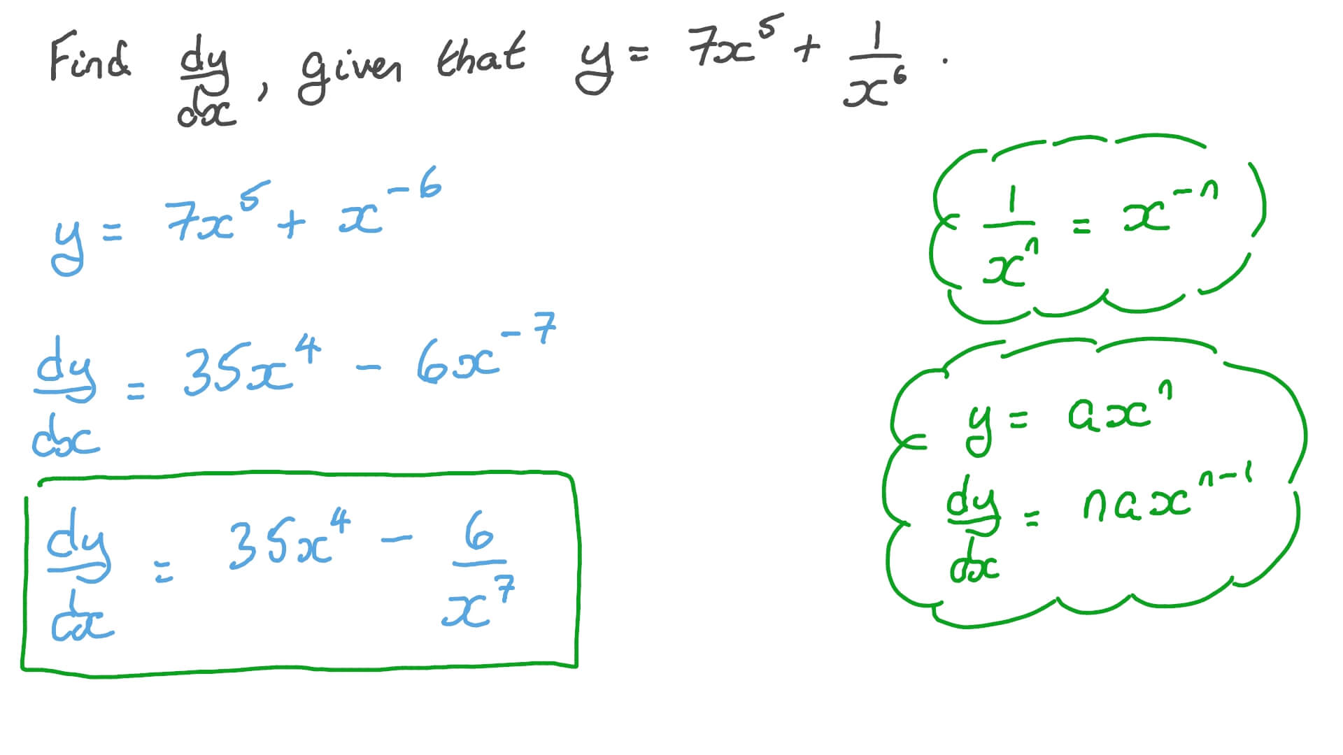 Question Video: Finding the First Derivative of a Function Using the Power Rule | Nagwa