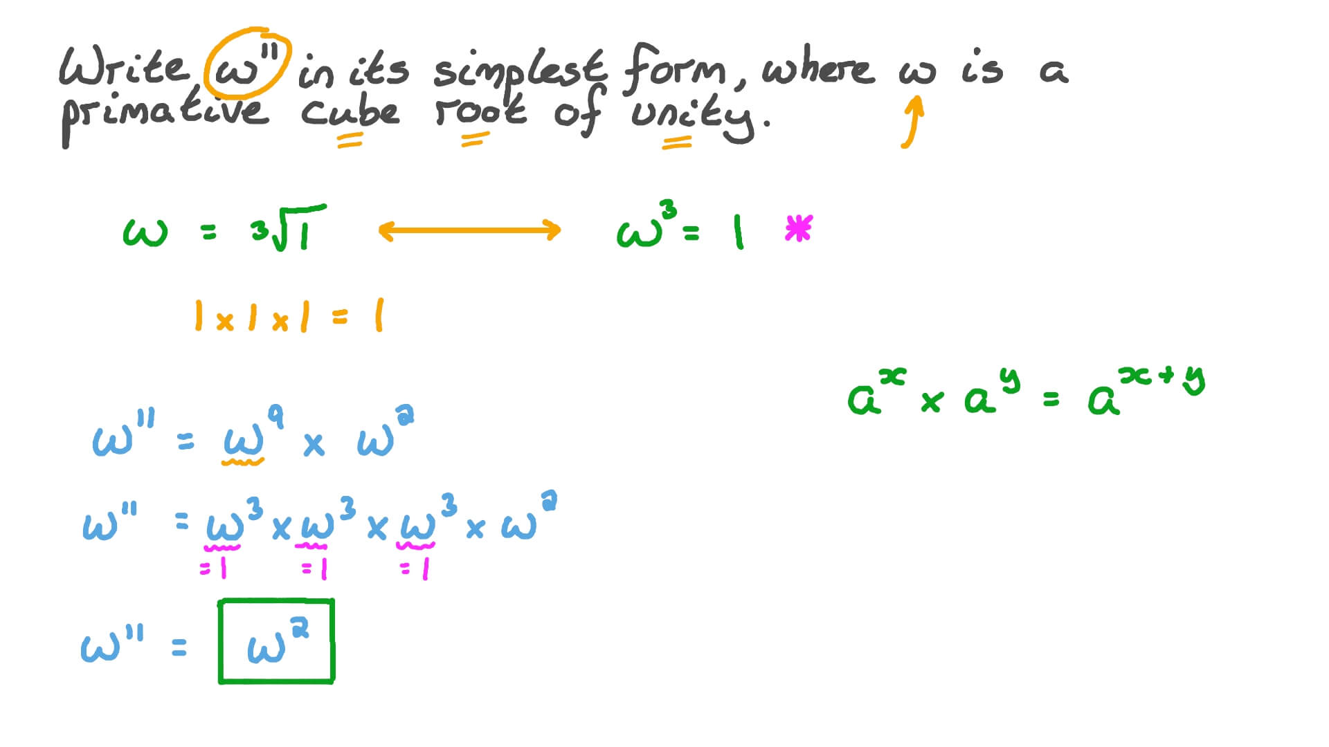 Question Video Evaluating Powers Of The Cube Root Of Unity Nagwa