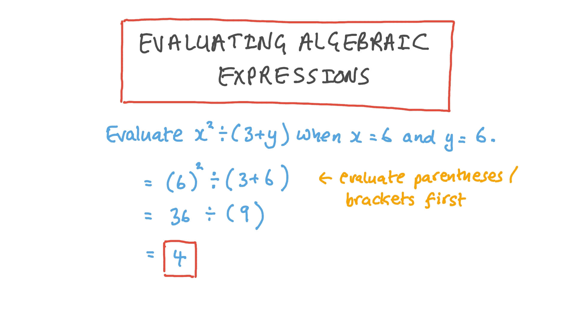 Lesson Video Evaluating Algebraic Expressions Nagwa