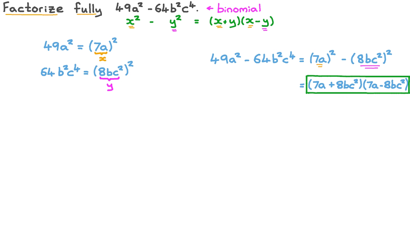 Question Video: Factorizing the Difference of Two Squares | Nagwa