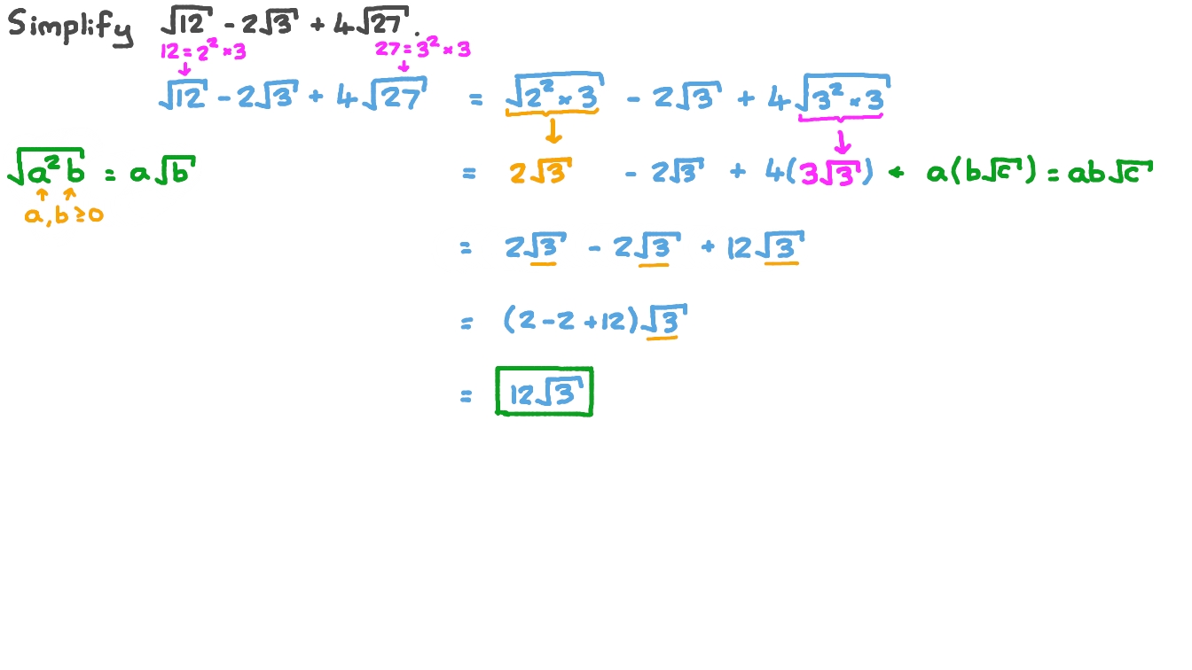 Question Video: Simplifying the Sum and Difference of Radicals | Nagwa