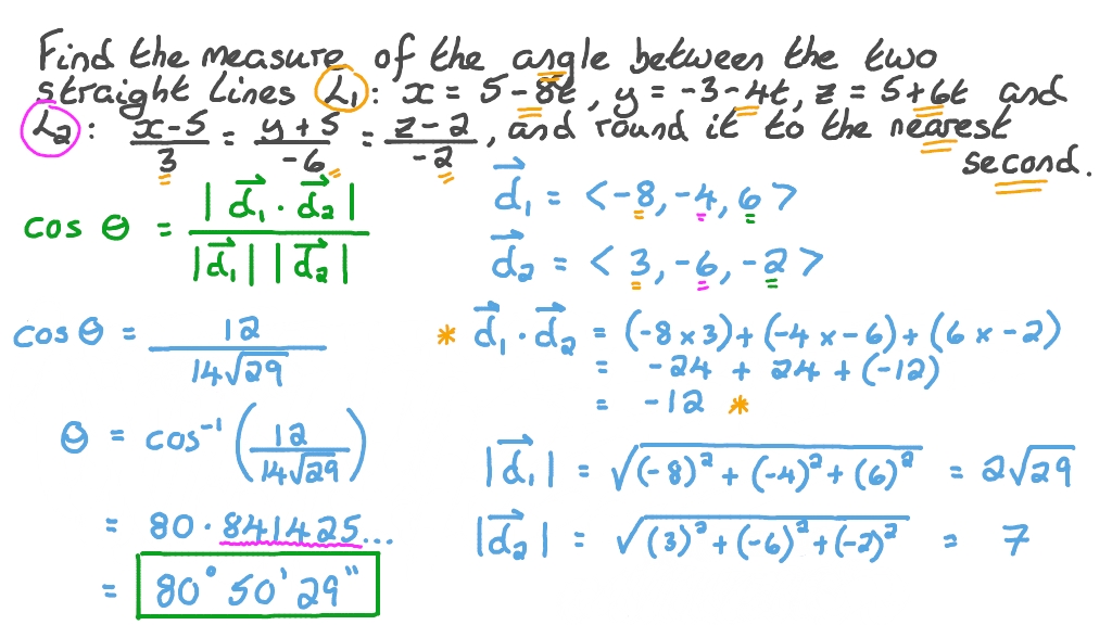Question Video: Finding the Measure of the Angle between Two Straight ...
