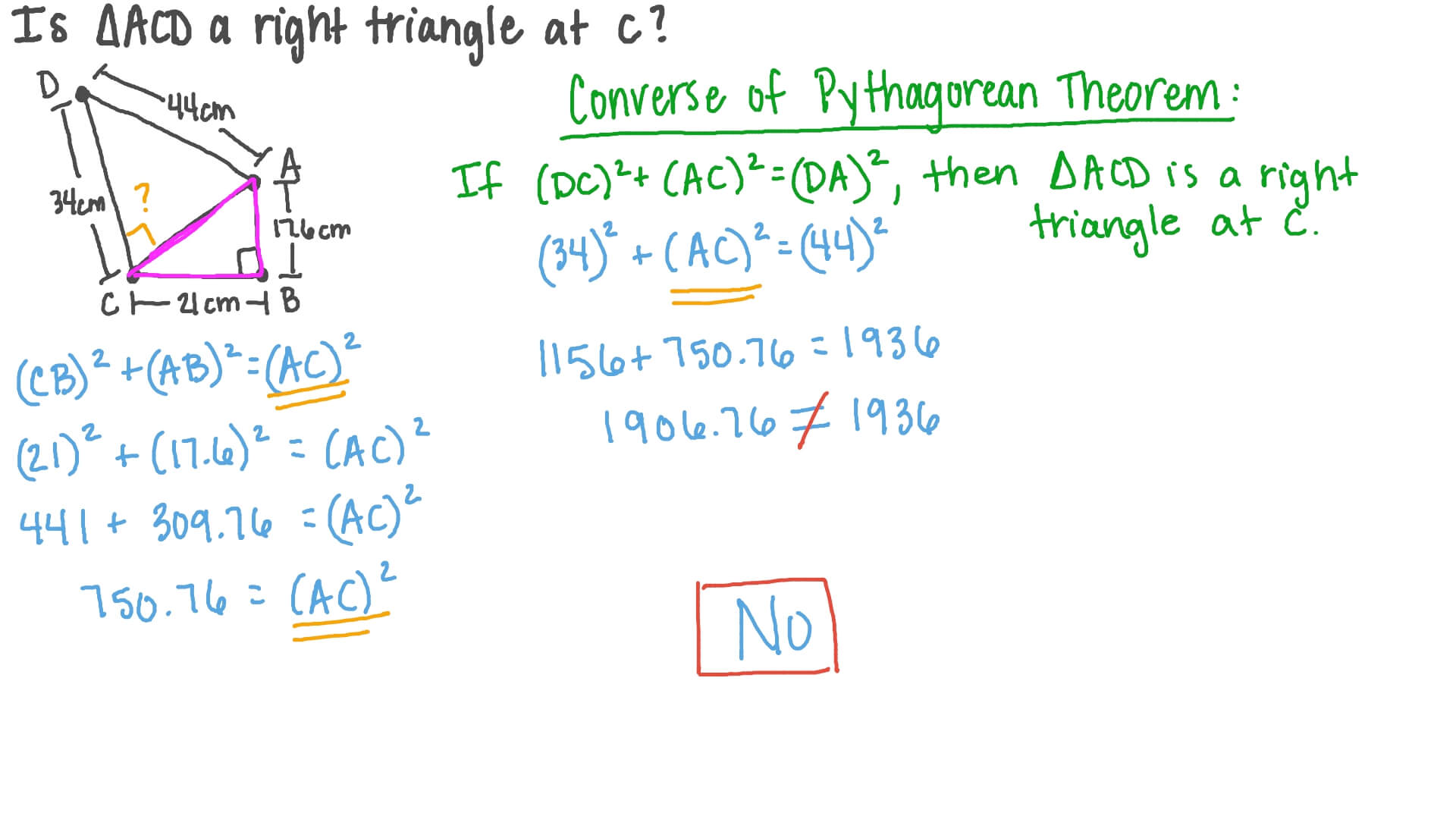 Question Video: Checking Whether a given Triangle Is Right-Angled or ...
