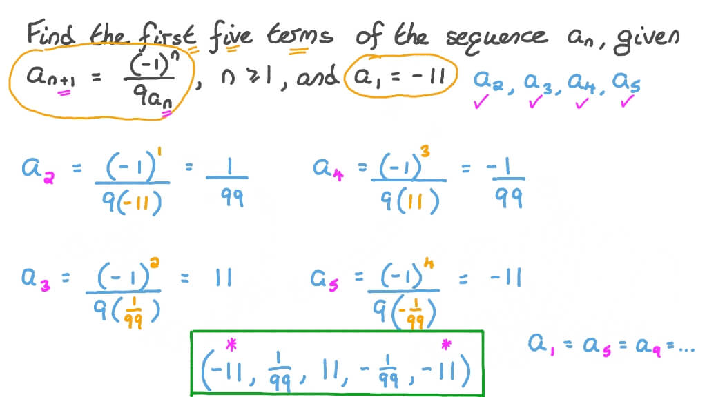 Question Video: Finding the Terms of a Sequence given Its General Term and the Value of a Term ...