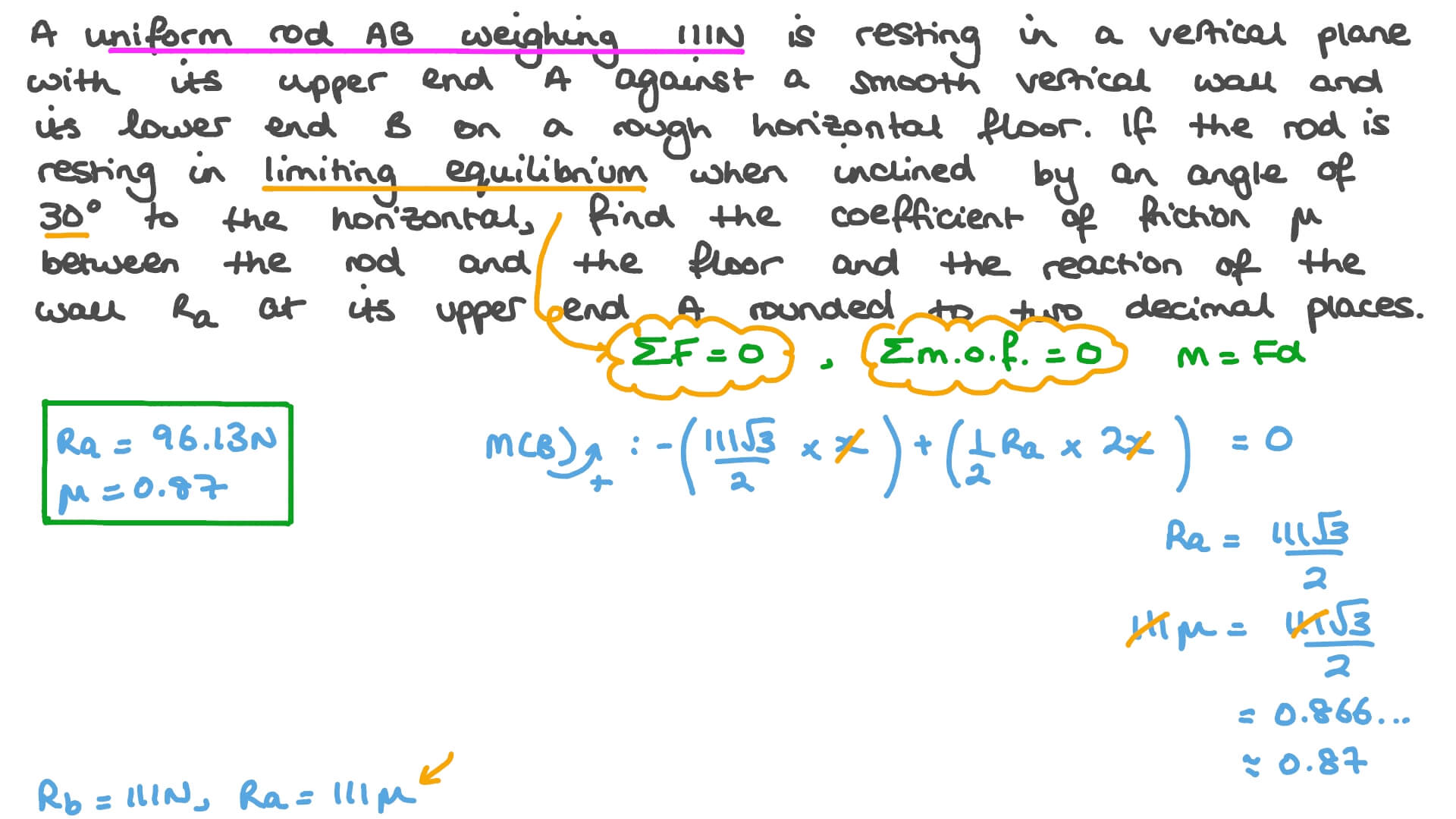 Question Video: Calculating Moments for a Uniform Rod | Nagwa