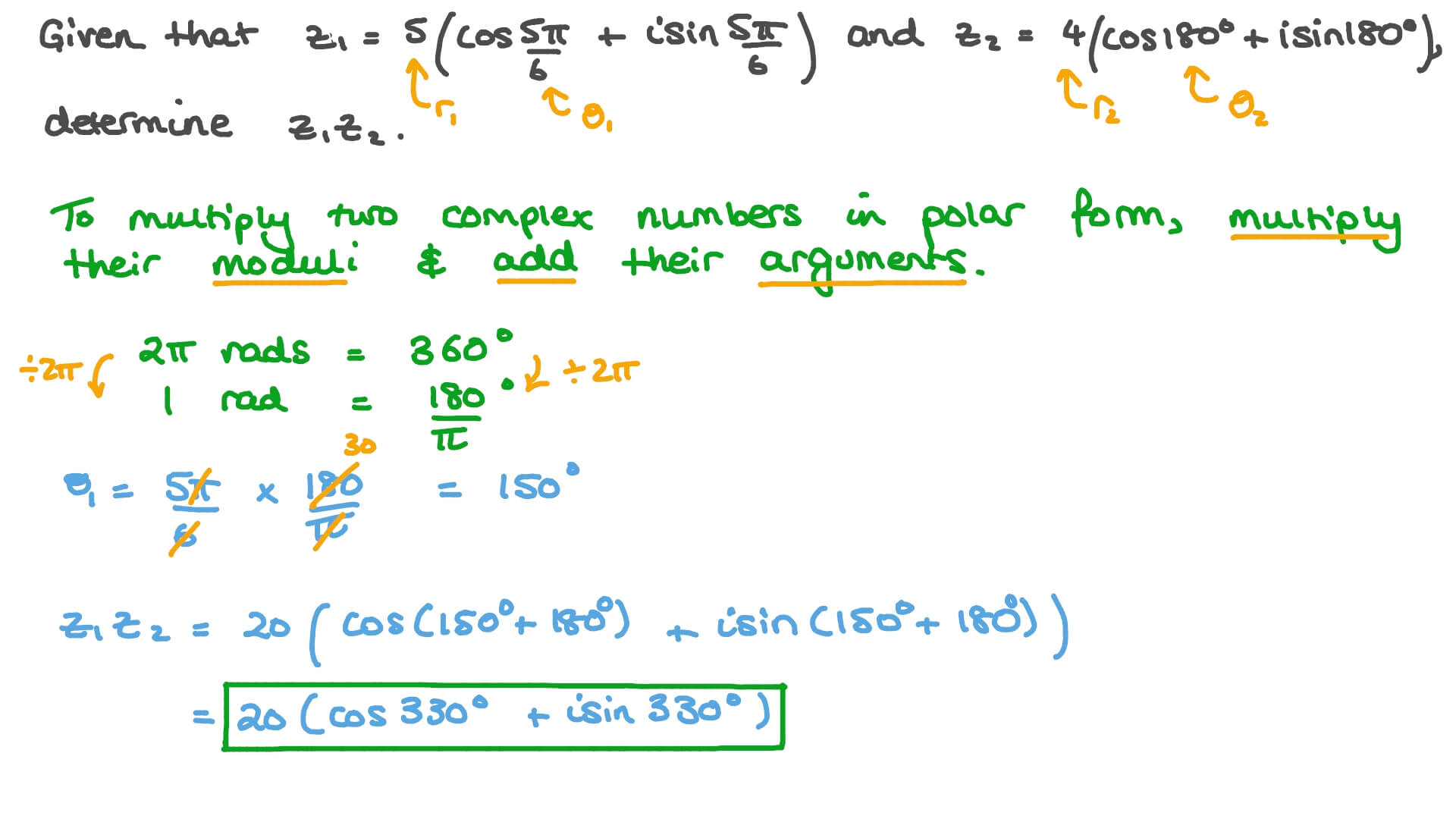 ion Video Multiplying Complex Numbers In Polar Form Nagwa