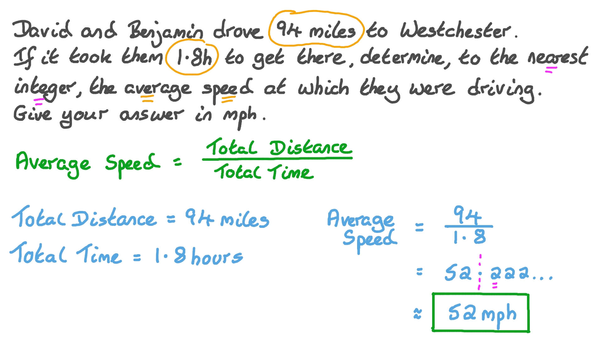 Question Video: Finding the Speed given the Distance and the Time | Nagwa