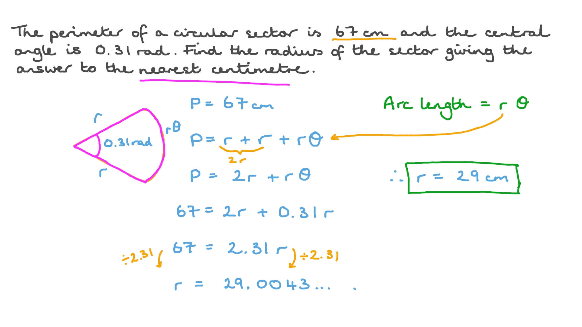 ion Video Finding The Radius Of A Circular Sector Given Its