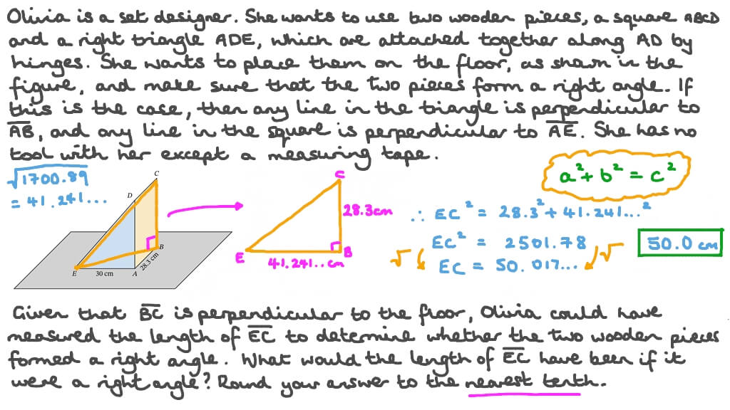 Question Video: Practical Use of the Converse of the Pythagorean Theorem in Three Dimensions | Nagwa