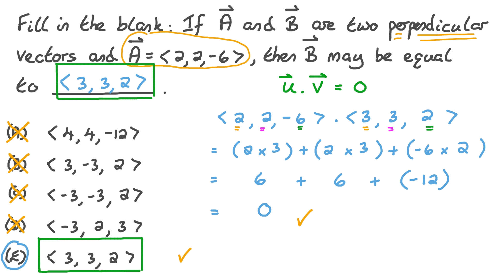 Question Video: Determining the Perpendicular Vectors | Nagwa