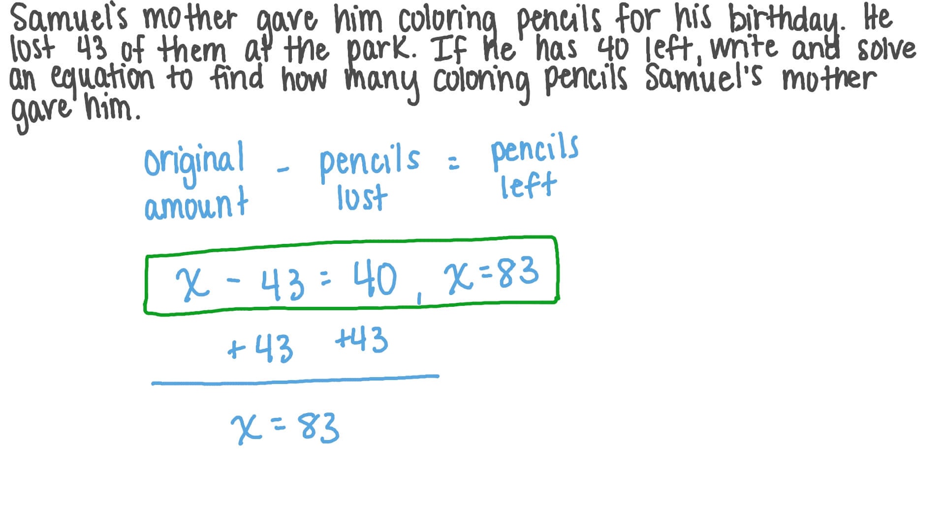 Question Video Writing And Solving One Step Linear Equations In Word